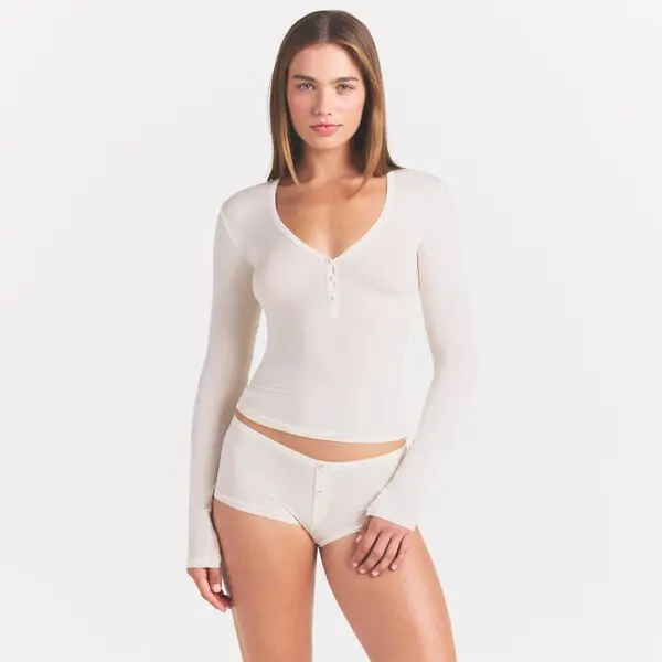 SKIMS Cloud Sleep Henley | White