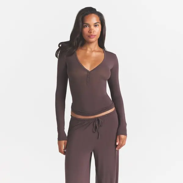 SKIMS Cloud Sleep Henley | Deep Neutral