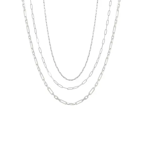 SPERO LONDON Paperclip Link Chain Sterling Necklace Layering Set - Silver