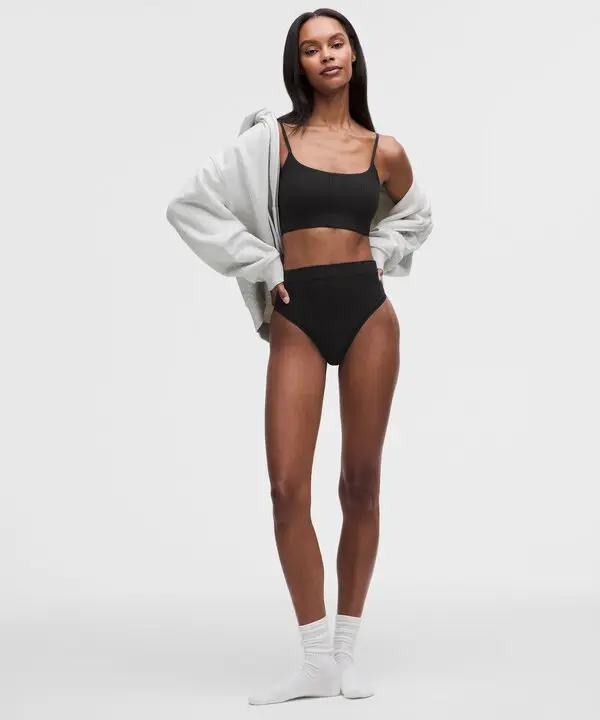Lululemon Underease High-waist Ribbed Thong Underwear - Black