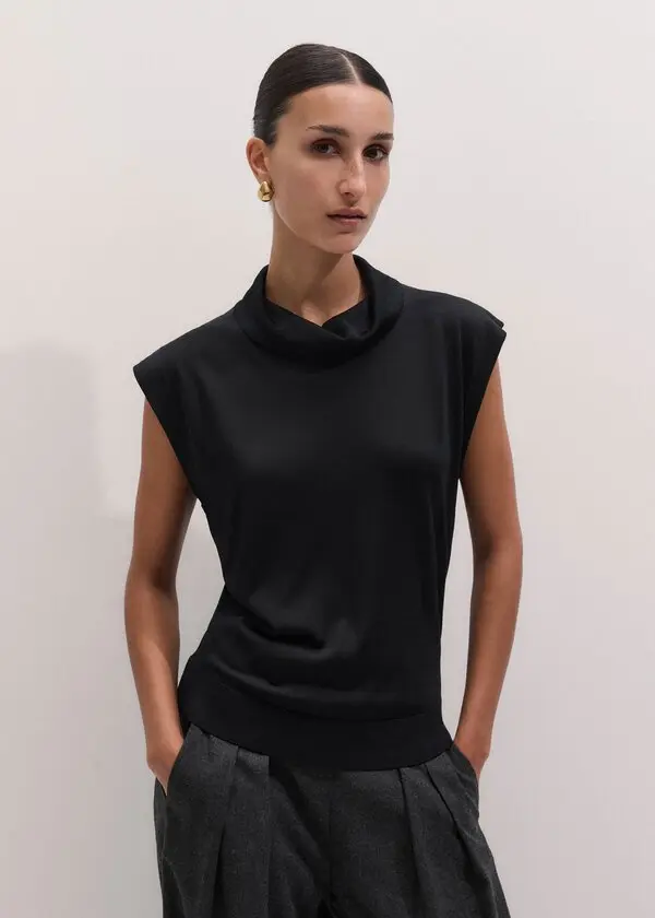 ME+EM Fine Silk Draped Straight Knit Tee