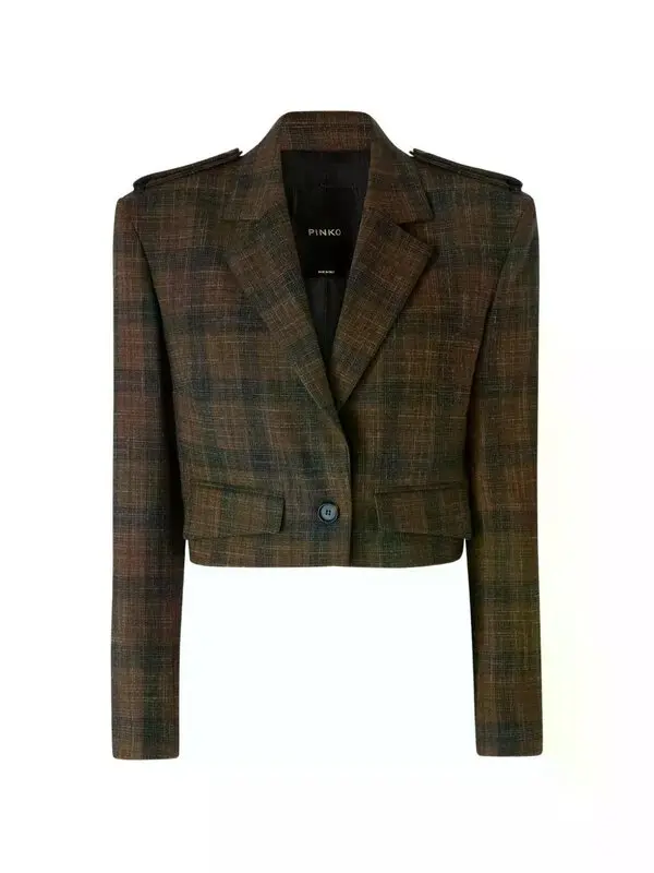 Pinko Cropped Jacket With Micro Houndstooth Motif