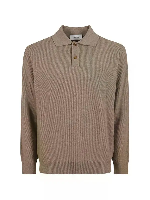 LARDINI Ribbed-knit Long-sleeved Polo Sweater