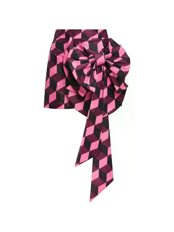 Essentiel Antwerp Kar Draped Bow-detail Geometric-print Mini Skirt - Red