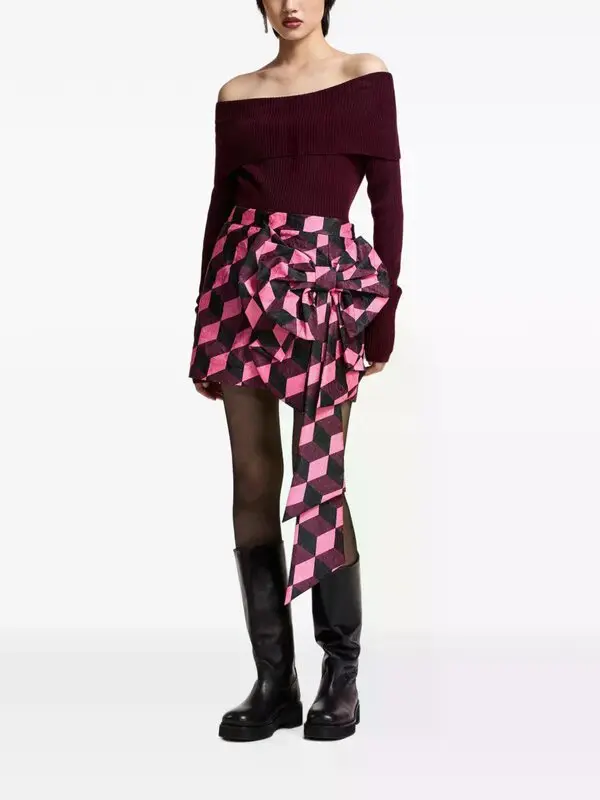 Essentiel Antwerp Kar Draped Bow-detail Geometric-print Mini Skirt