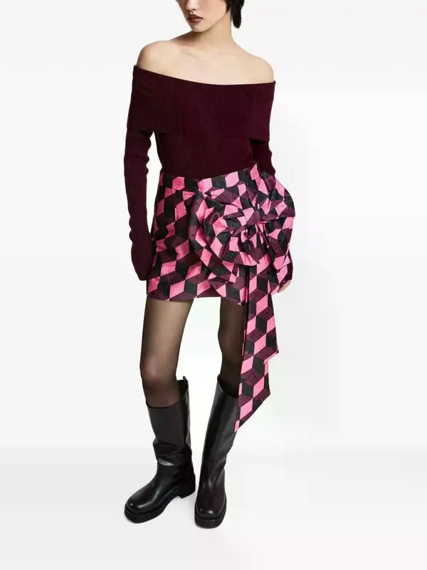 Essentiel Antwerp Kar Draped Bow-detail Geometric-print Mini Skirt