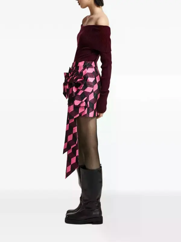 Essentiel Antwerp Kar Draped Bow-detail Geometric-print Mini Skirt
