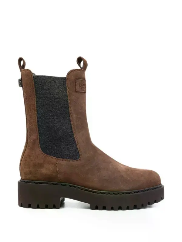 Brunello Cucinelli Suede Monili-embellished Boots - Brown