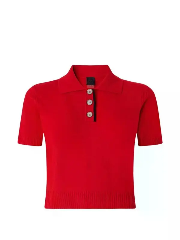 Pinko Wool And Cashmere Cropped Polo Shirt - Red