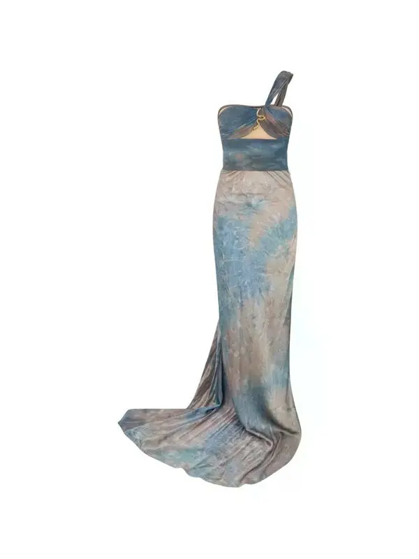 Roberto Cavalli Snake-plaque One-shoulder Maxi Dress - Blue