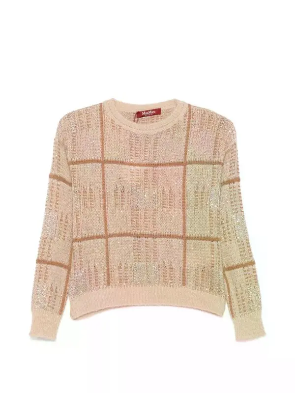 Max Mara Sequin-embellished Checked Sweater - Neutrals
