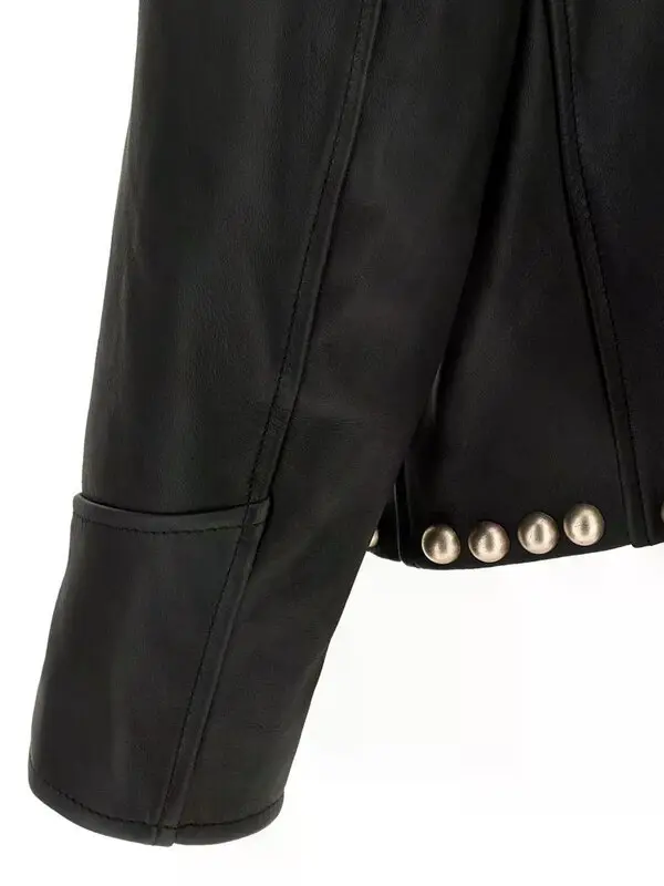 SECOND / LAYER Rider Stud-embellished Leather Jacket