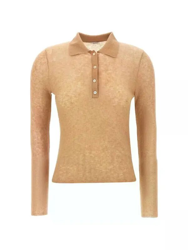Aspesi Ribbed-knit Long-sleeve Polo Shirt - Neutrals