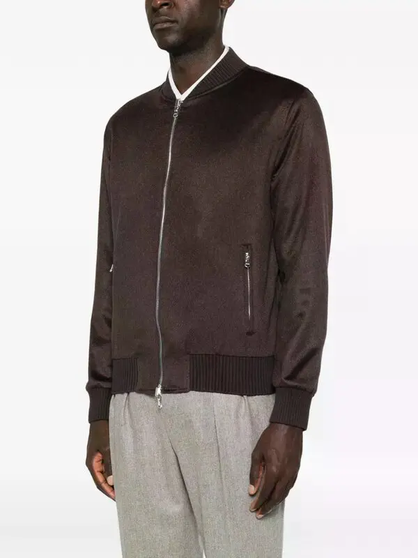 BARBA NAPOLI Ribbed-trim Zip-up Jacket - Grey