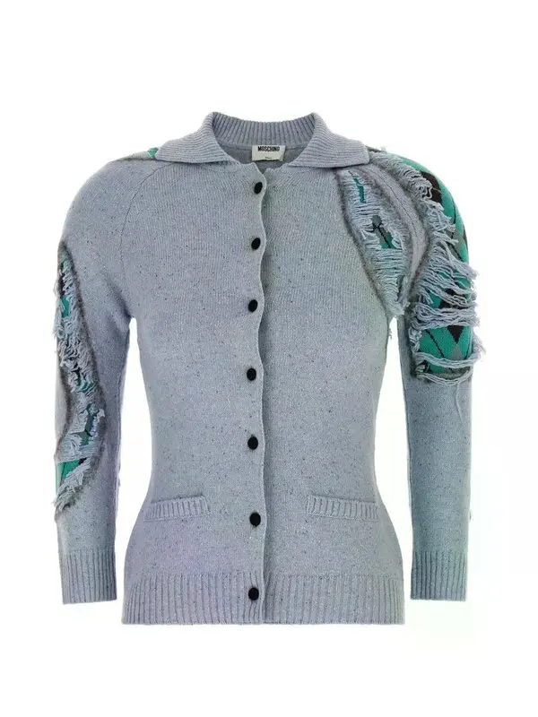 Moschino Distressed Argyle Cardigan