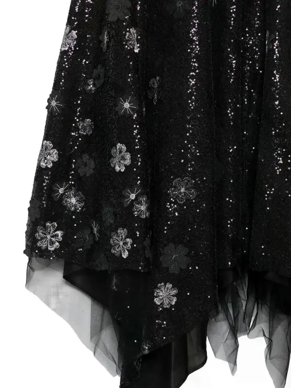 MARC LE BIHAN Sequin-embellished Floral-appliqué Skirt