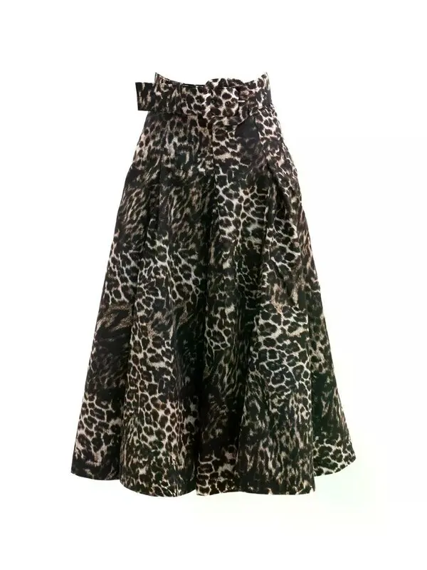 Samantha Sung Leopard-print Belted Midi Skirt
