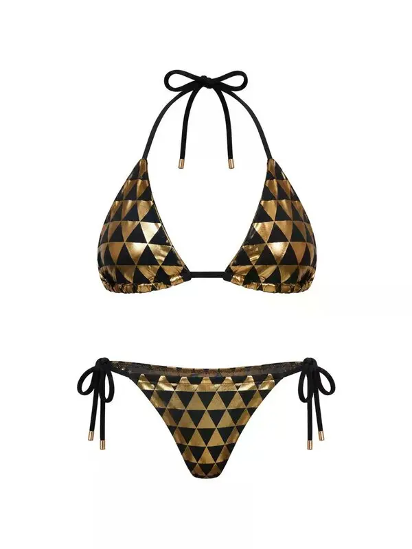 Cynthia Rowley Geometric-print String Bikini - Gold