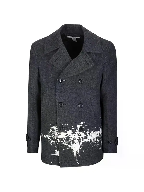 Comme Des Garçons Paint-splatter Double-breasted Coat - Grey
