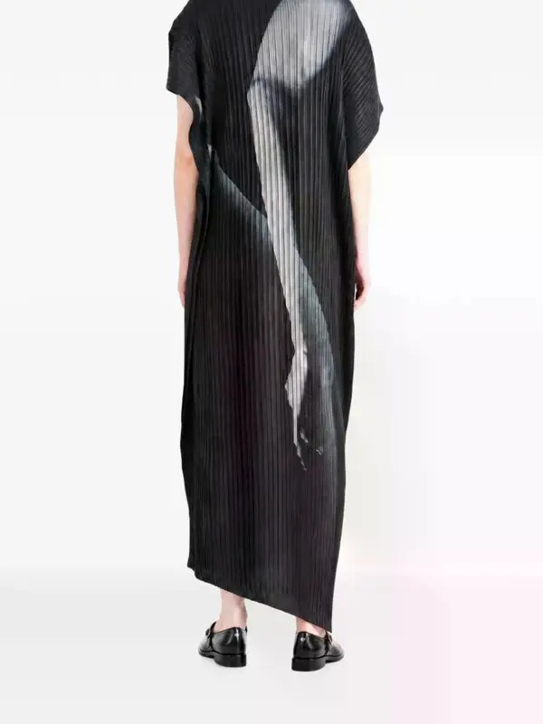 Issey Miyake Pleated Graphic-print Maxi Dress