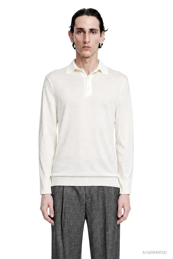 LARDINI Wool-silk Long Sleeve Polo - White