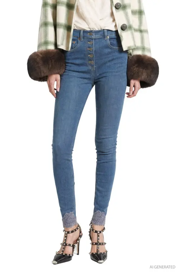 Valentino Garavani Denim Pants With Lace