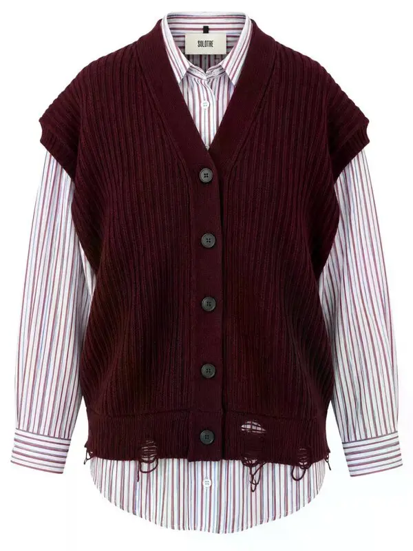 SOLOTRE Distressed Layered-effect Cardigan