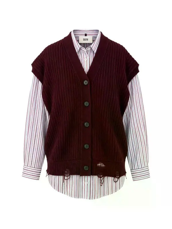 SOLOTRE Distressed Layered-effect Cardigan