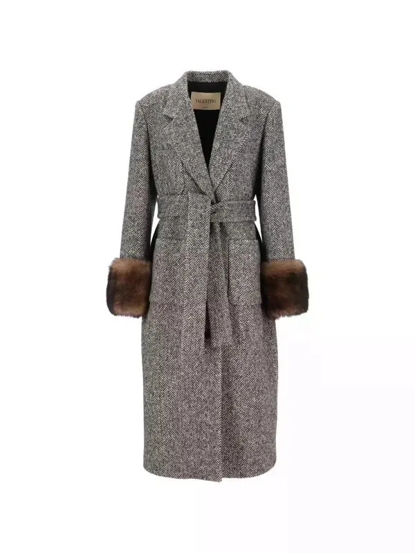 Valentino Garavani Chevron-knit Shearling-trim Coat
