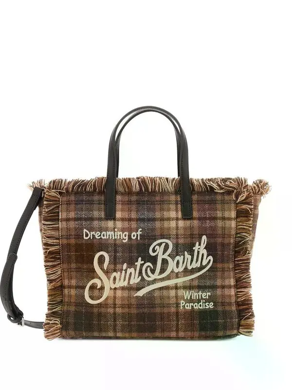 MC2 SAINT BARTH Fringed Checked Tote Bag - Brown