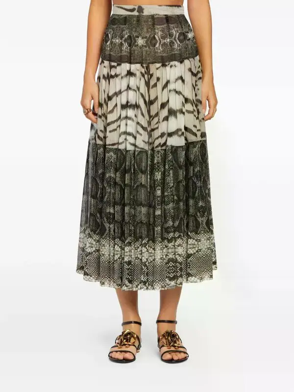 Roberto Cavalli Printed Pleated Midi Skirt