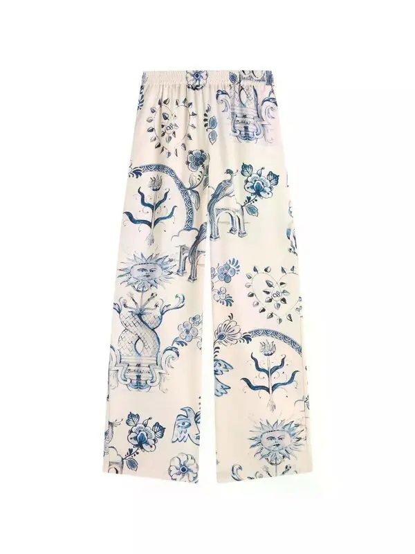 Scotch & Soda X Royal Delft Graphic-print Wide-leg Trousers