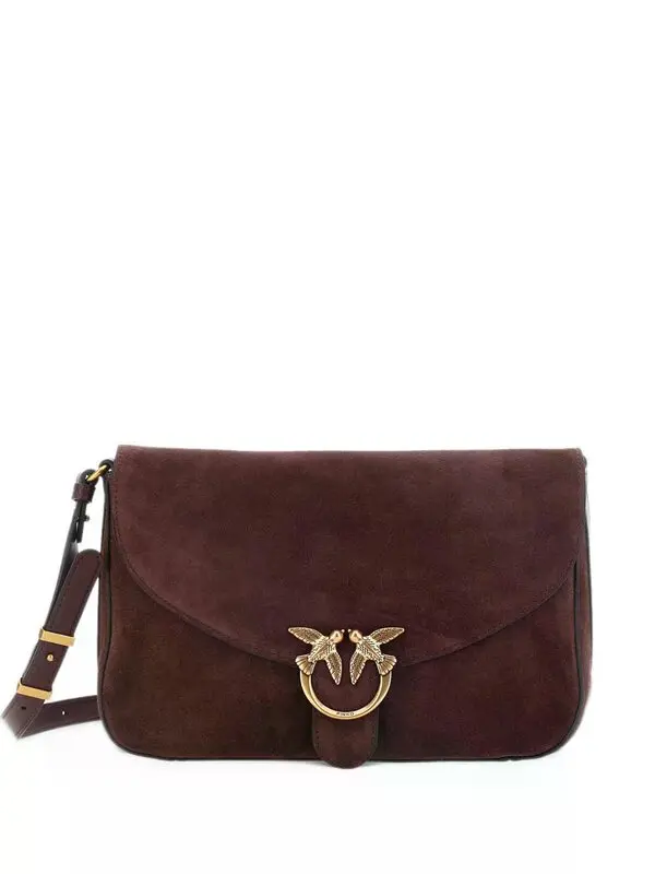 Pinko Love Birds Suede Shoulder Bag - Brown