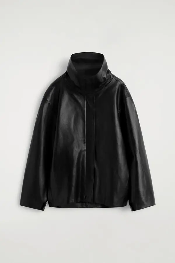 Cos Leather Mock-neck Jacket