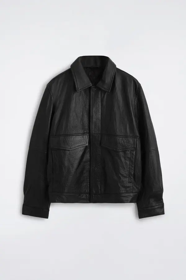 Cos Leather Flight Jacket - Black