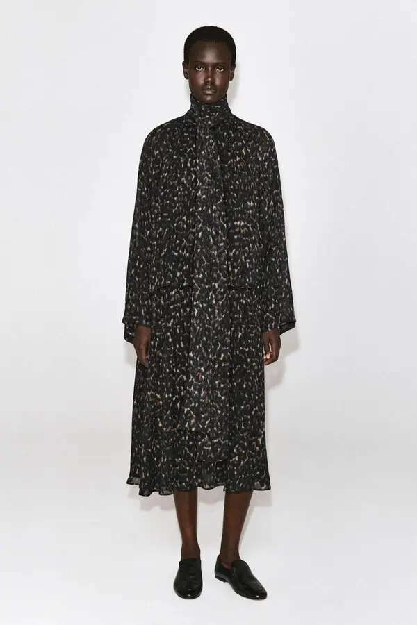 Cos Leopard-print Fluid Scarf-detail Dress