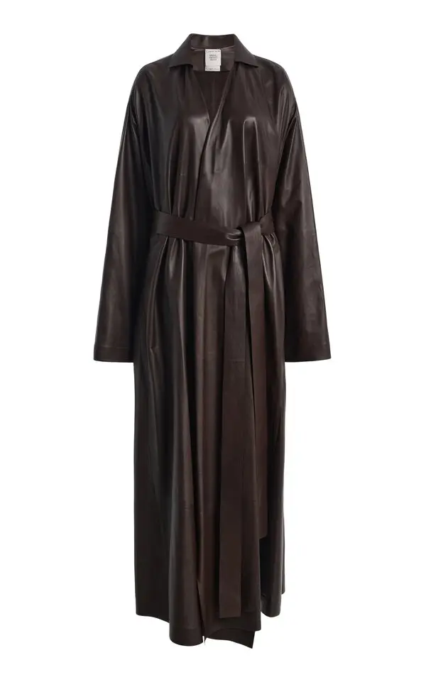 Calvin Klein Cicely Belted Leather Coat