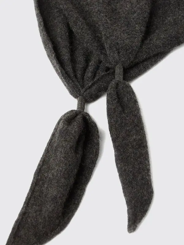 Brunello Cucinelli Triangular Cashmere Scarf With Embroidery And Monili - Black