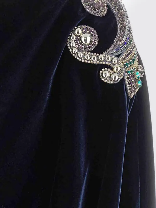 Versace Velvet Mini Sheath Dress With Rhinestones And Round Neck
