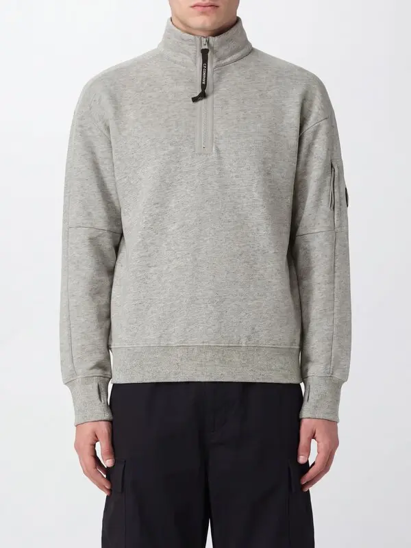C.P. COMPANY High-neck Sweatshirt In Cotton With Half-zip Fastening - Grey