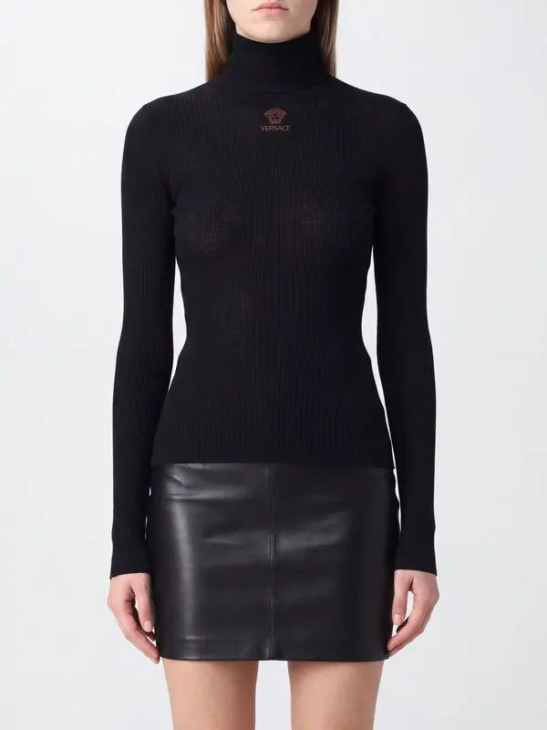 Versace Slim Fit Turtleneck Jumper In Cotton-blend With Long Sleeves