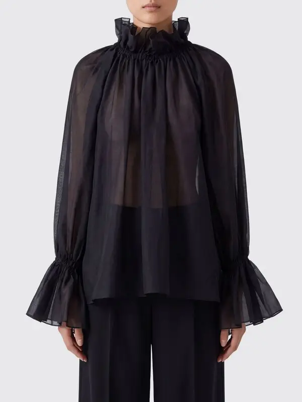 THELATEST Estelle Muslin Blouse With Ruffle Collar And Dropped Shoulders - Black