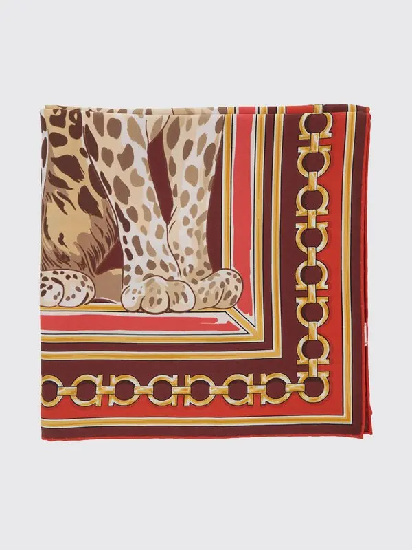 FERRAGAMO Animal Print And Gancini Logo Silk Square Scarf - Multicolor