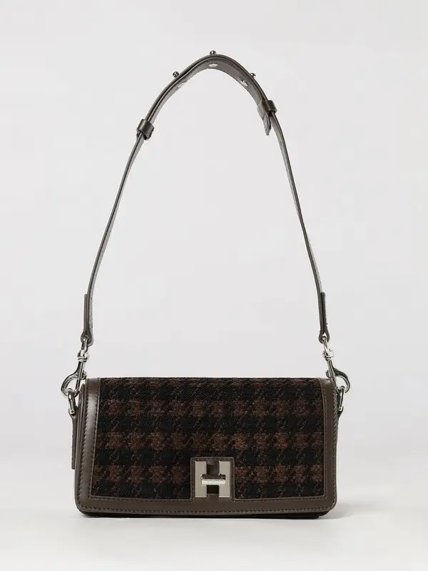 Hogan H-turn Houndstooth And Leather Shoulder Bag - Brown