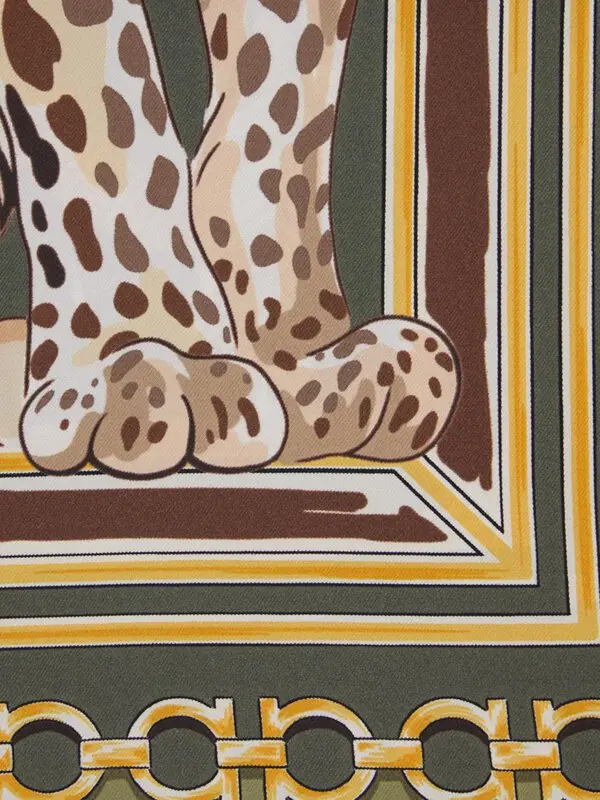 FERRAGAMO Square Pure Silk Foulard With Animalier Print And Gancini Logo - Green