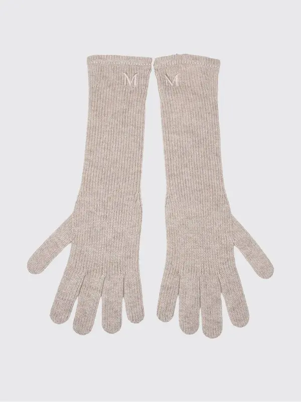 Max Mara Jock Ribbed Gloves In 100% Cashmere With Embroidered Logo - Sand