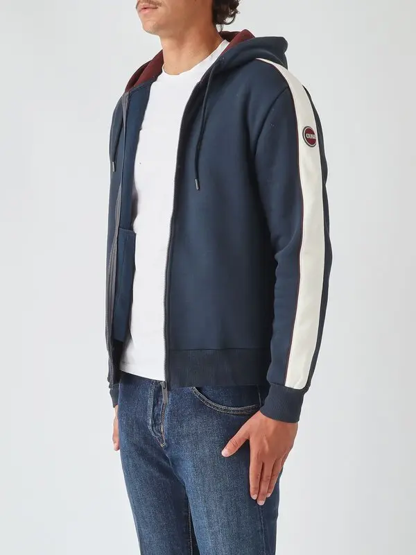 COLMAR Full-zip Cotton Blend Hoodie With Drawstring And Contrast Logo - Navy