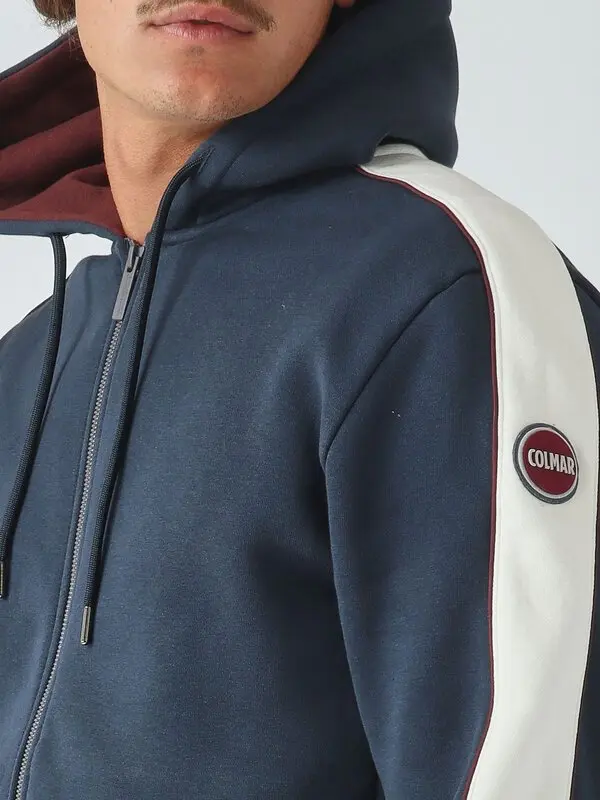 COLMAR Full-zip Cotton Blend Hoodie With Drawstring And Contrast Logo - Navy