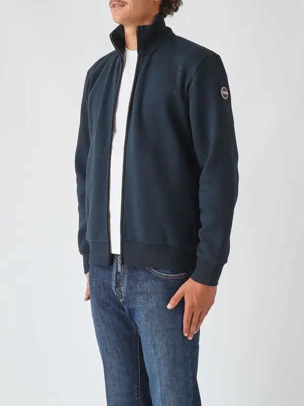COLMAR High Neck Full-zip Cotton Blend Sweatshirt With Contrast Logo - Navy