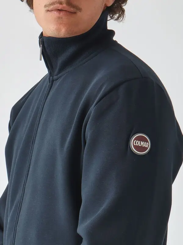 COLMAR High Neck Full-zip Cotton Blend Sweatshirt With Contrast Logo - Navy